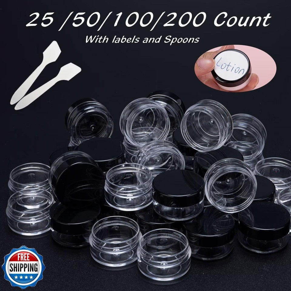 25 Count 5 Gram Sample Containers, Clear Lip Balm Containers with Lids ...