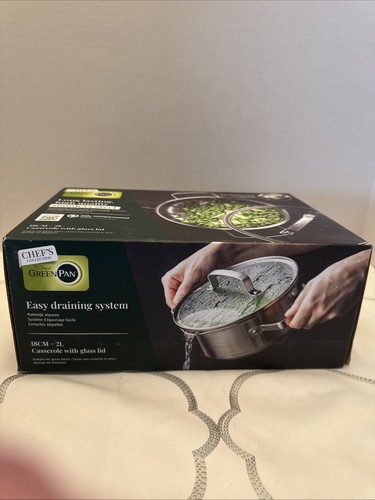 Chefs Collection Green Pan Stainless Steel Casserole w/ Glass Lid 18cm ...