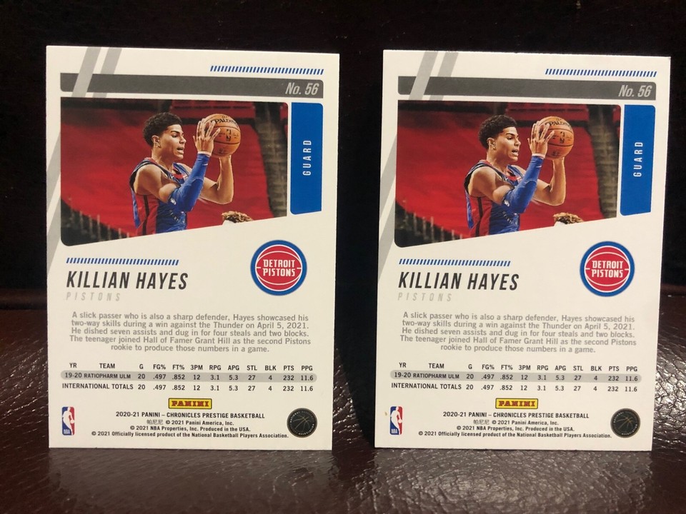 (2) 2020-21 Panini Prestige Killan Hayes RC # 56 Detroit Pistons | eBay