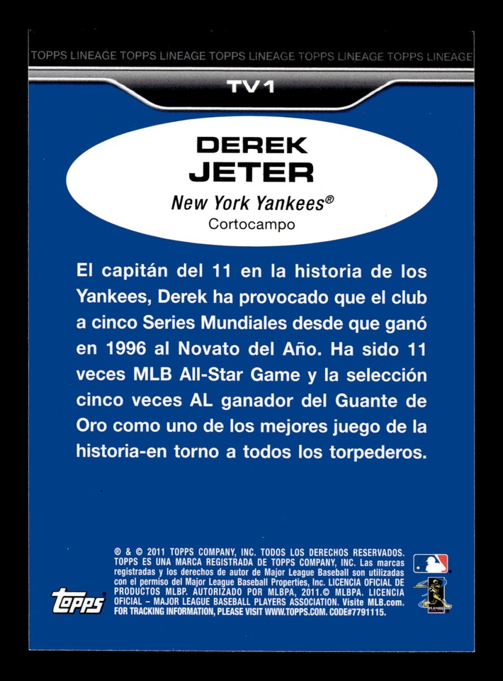 2011 Topps Lineage #TV1 Derek Jeter Topps Venezuelan | eBay