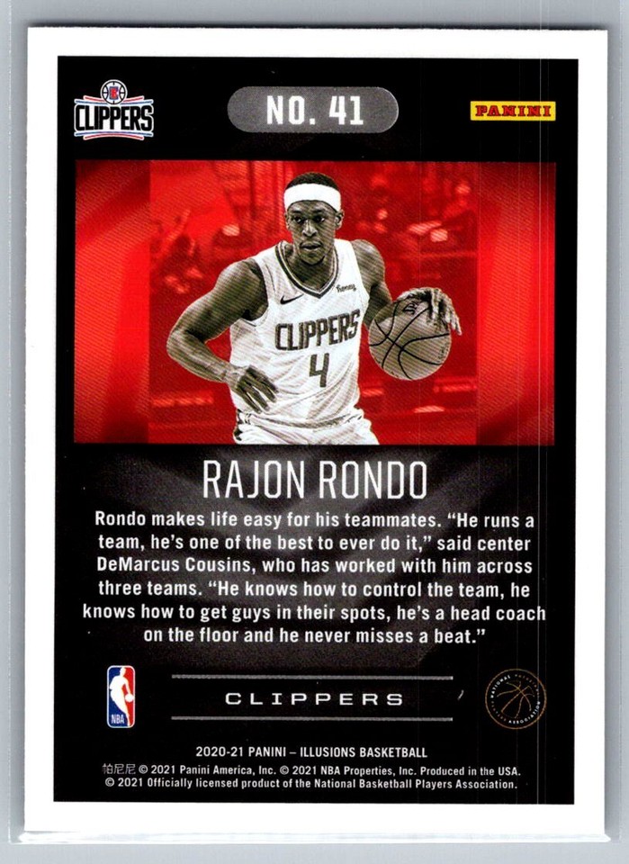 2020 Panini Illusions Orange #41 Rajon Rondo Los Angeles Clipper ...