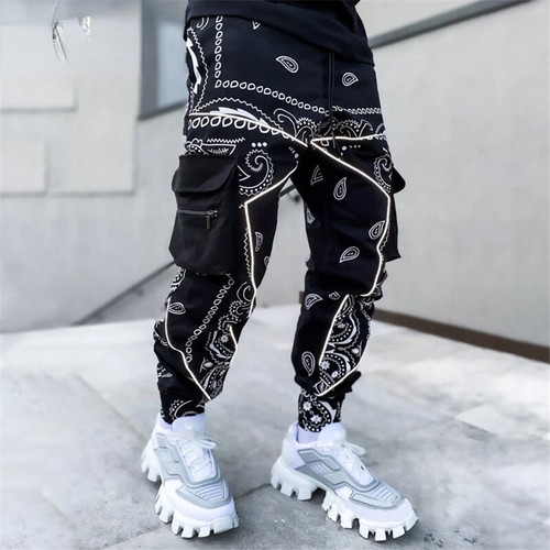 Cargo Pants Sweatpants Zip Pocket Men Pants Bandana Pattern Running Men ...