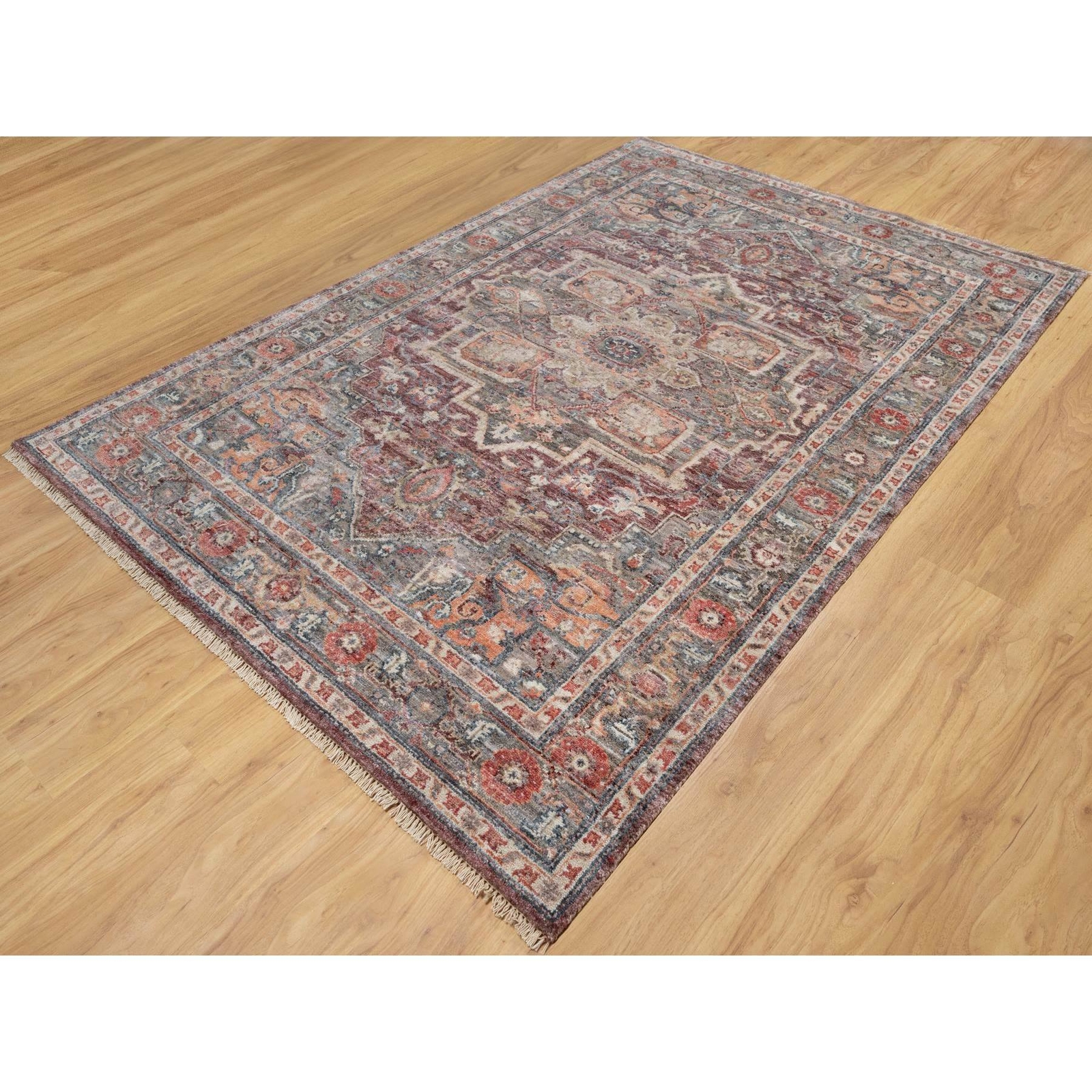 5'10" x 9' Tuscan Red Hand Knotted Wool Heris Revival Oriental Rug ...