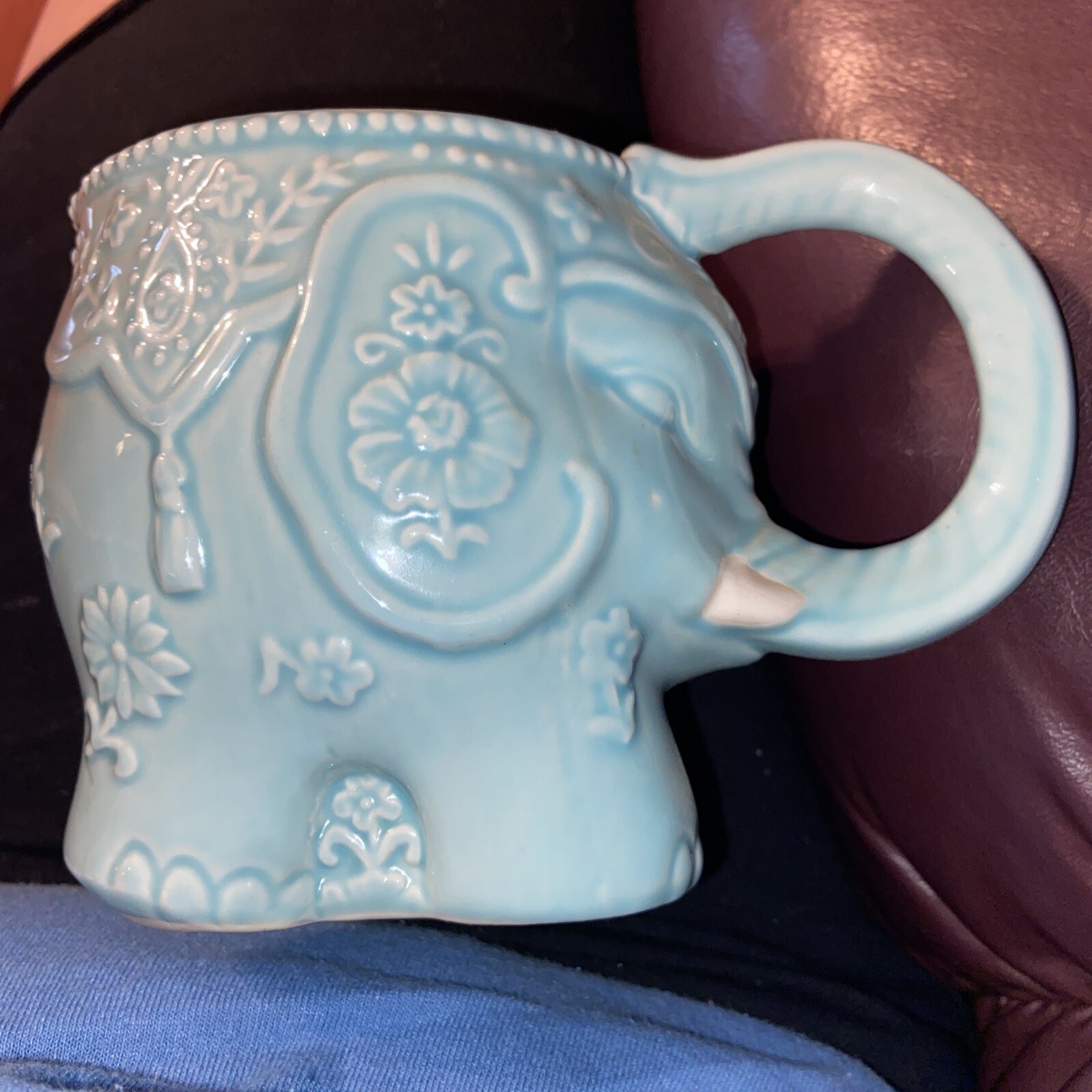 Boston Warehouse Blue Embossed Elephant Mug Trunk is Handle 16 oz ...