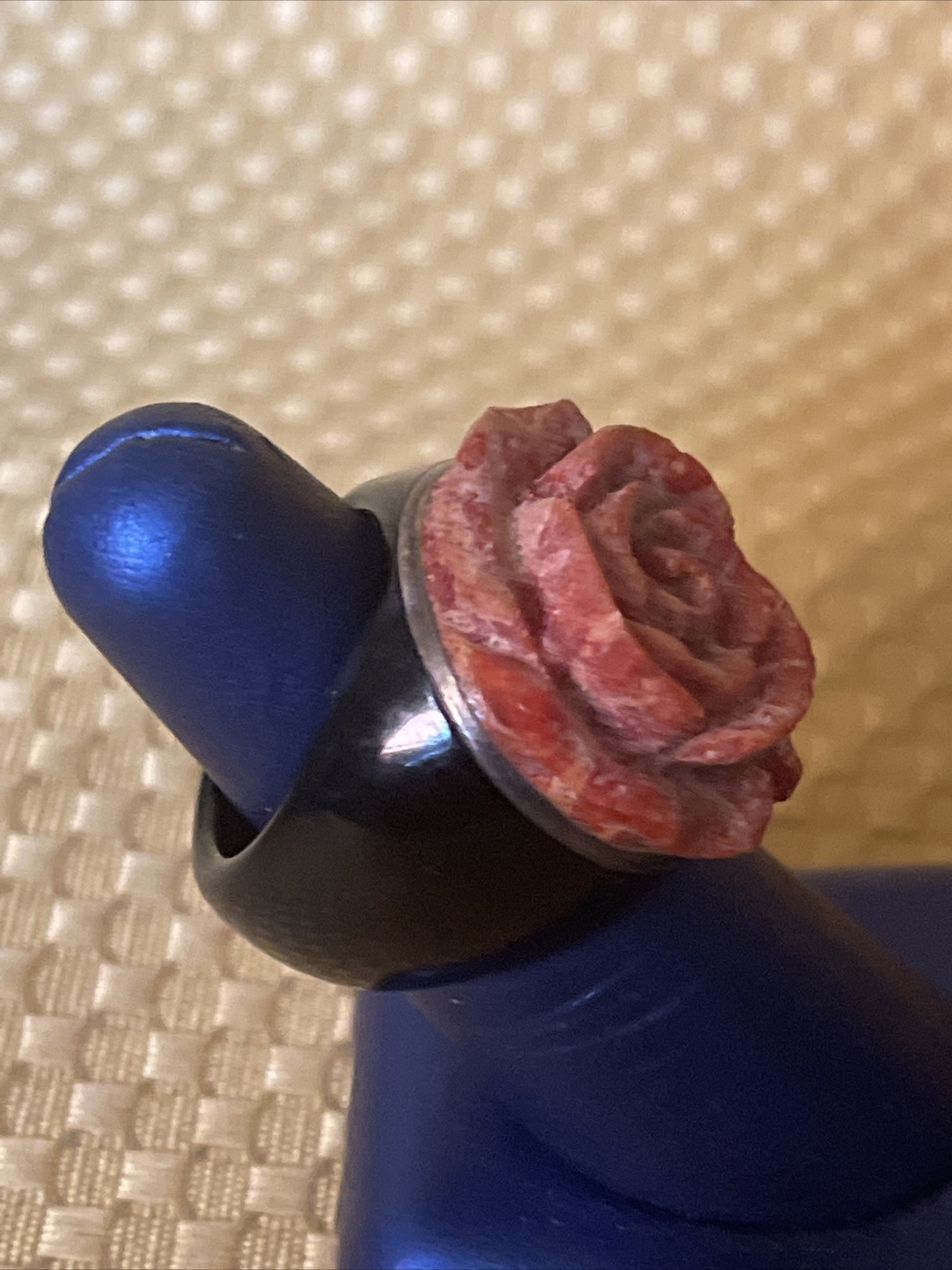 HSN DESIGNER HUGE GEN ONYX/CORAL CARVED ROSE & STERLING SILVER RING SZ ...
