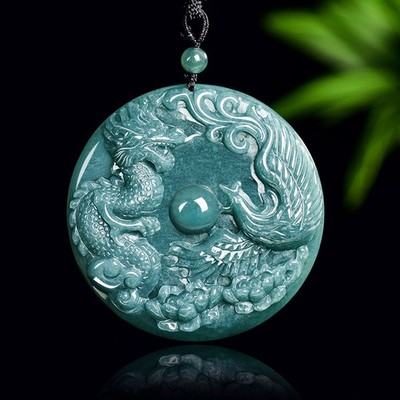 Natural Myanmar Jadeite Dragon Phoenix Pendant Necklace Real Jade ...