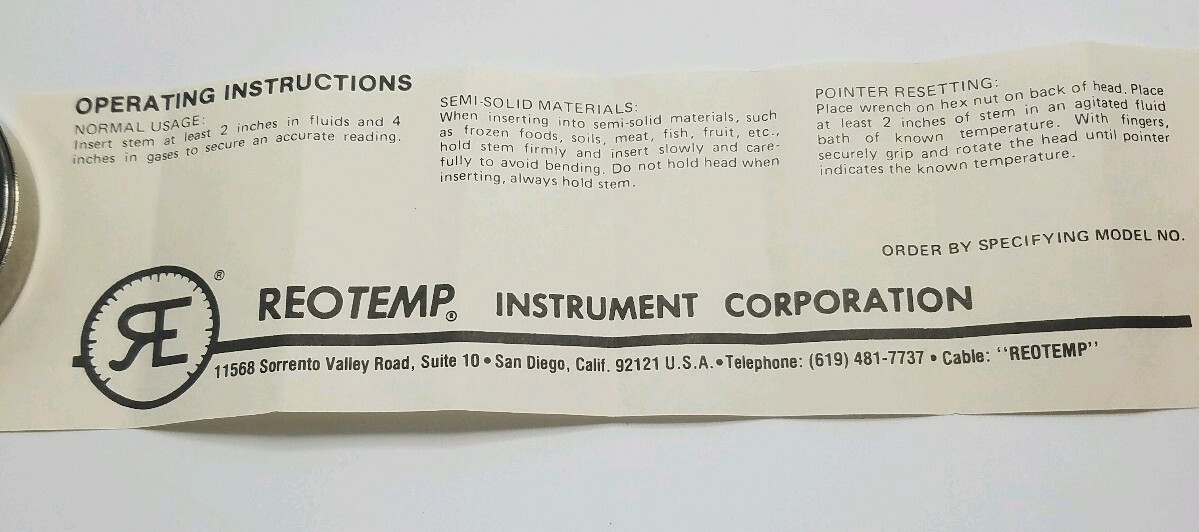 Reotemp Dial Thermometer Bimetal Stainless Steel 5” Stem Model HPointed ...