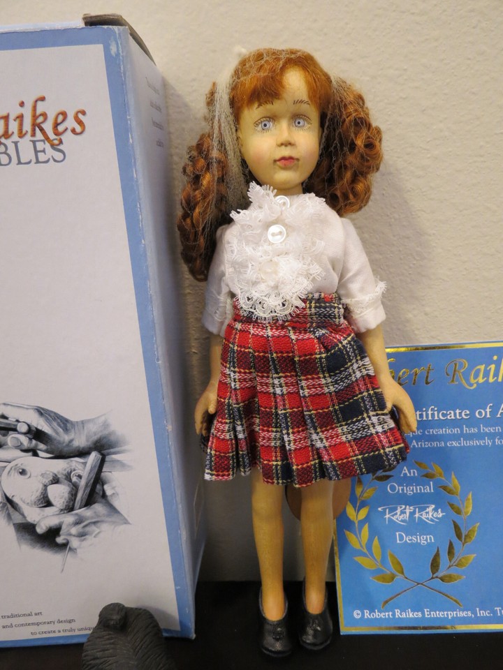 New Robert Raikes "Kaitlyn" 8 1/4" Carved Maple Wood Doll w/ Scotty Dog ...