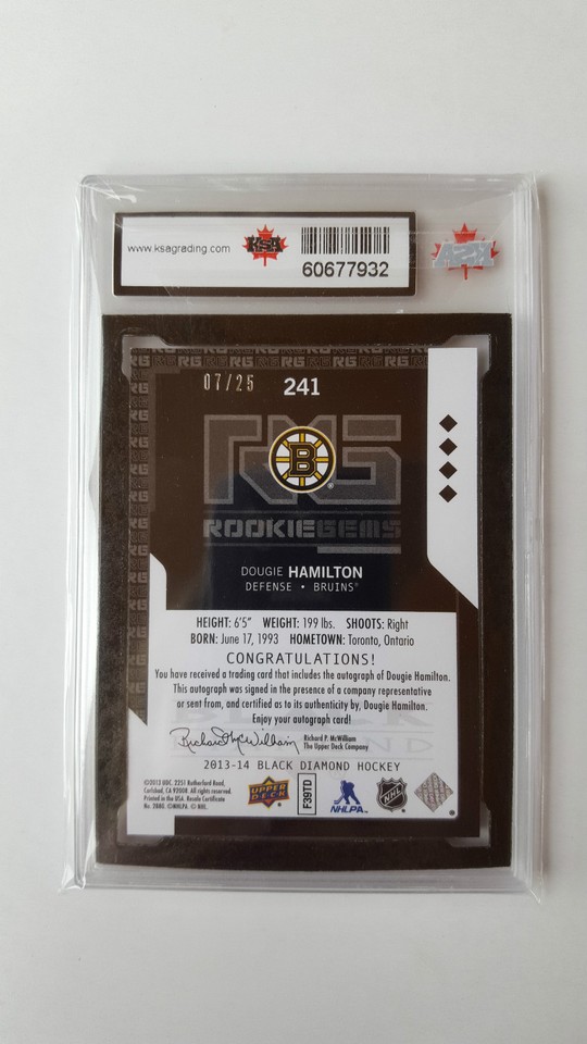 Dougie Hamilton 2013-14 Black Diamond Emerald Green Auto Rookie Hockey ...