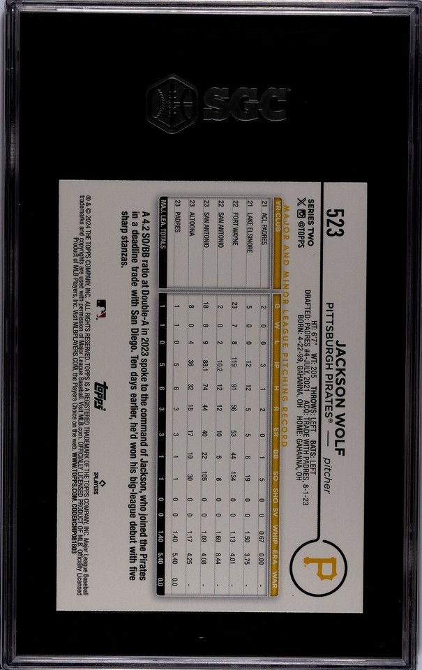 2024 TOPPS BASEBALL HOLIDAY ROOKIE CARD #523 JACKSON WOLF- PGH. PIRATES ...