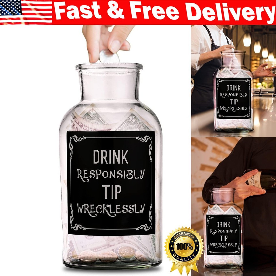 New Glass Tips Jar Tip Box Bartender Bars Money Container Bucket For ...