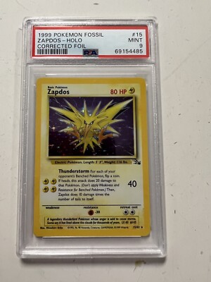 Pokémon TCG Zapdos Fossil #15 Holo Unlimited Holo Rare Graded PSA 9 | eBay