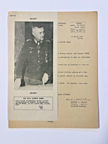 "Apprehension of General Feldmarschall Walter Model" HQ XVIII Corps ...