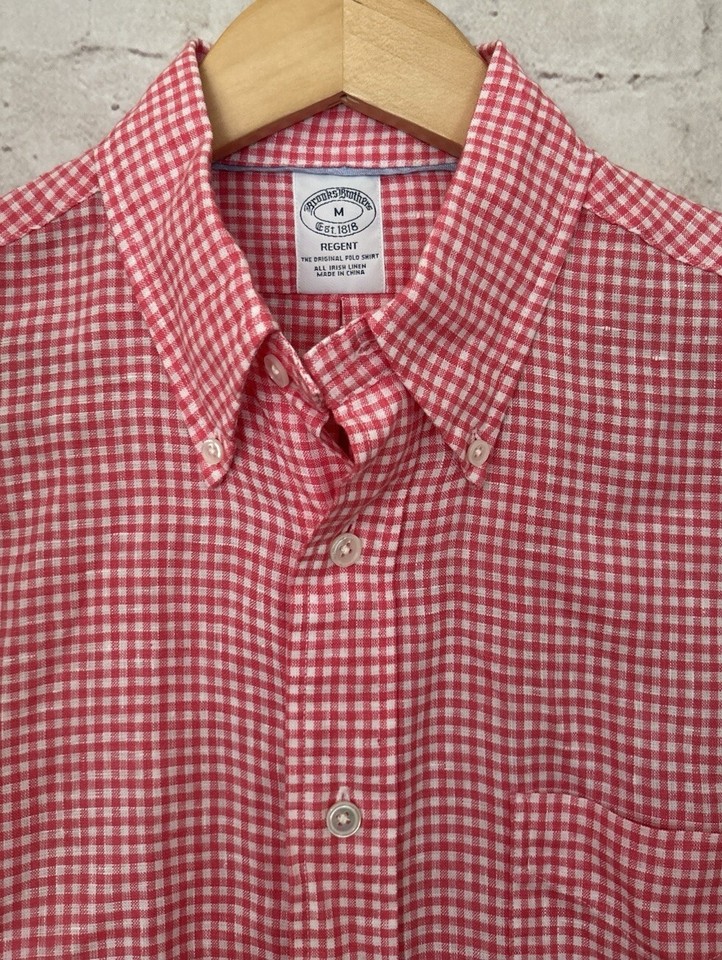 Brooks Brothers Shirt Mens M Irish Linen Baird Mcnutt Regent Pink ...