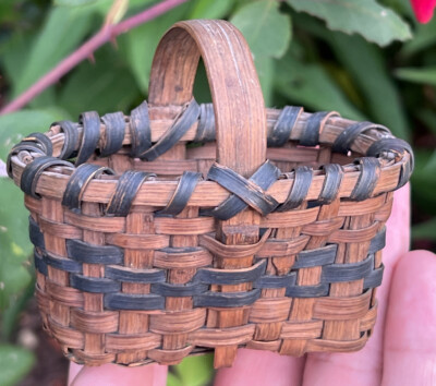 Early Antique Primitive Miniature Basket Split Oak Early Basket 3”Color ...