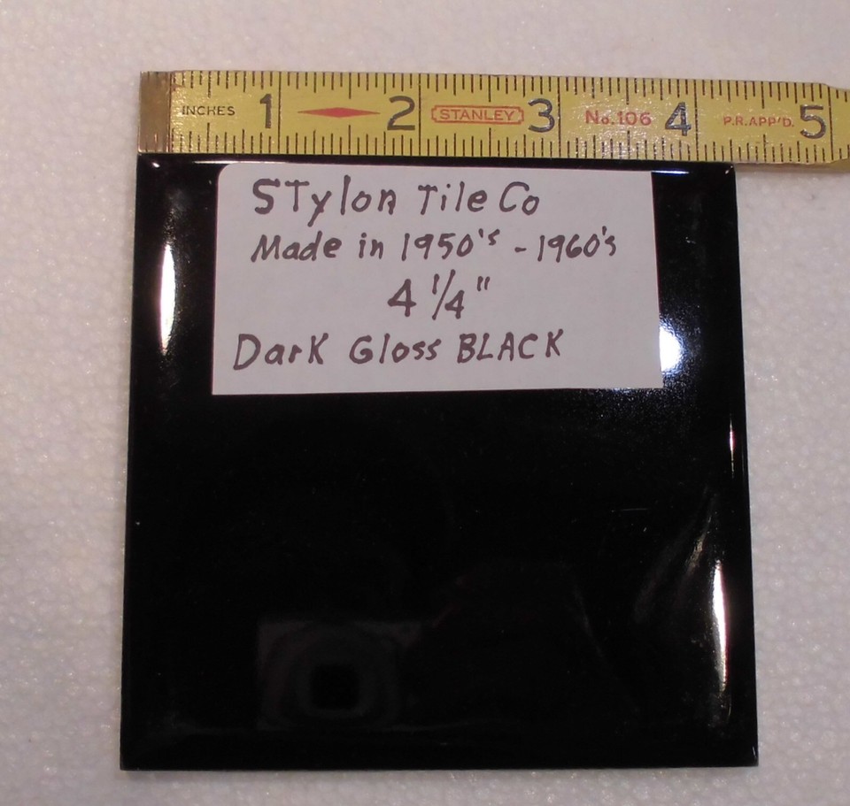 1 pc. Dark Gloss Black: 4-1/4" Ceramic Tile by Stylon Co. Made in 1950 ...