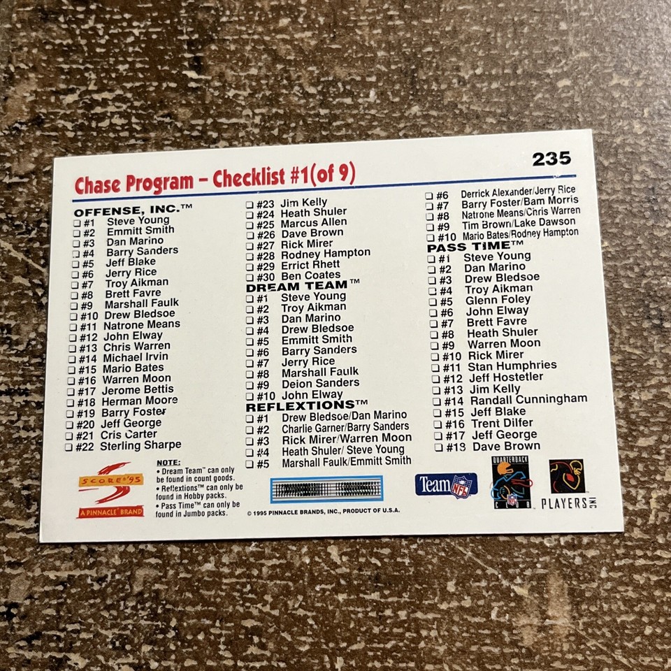 1995 Score #235 John Elway Barry Sanders Chase Program Checklist | eBay