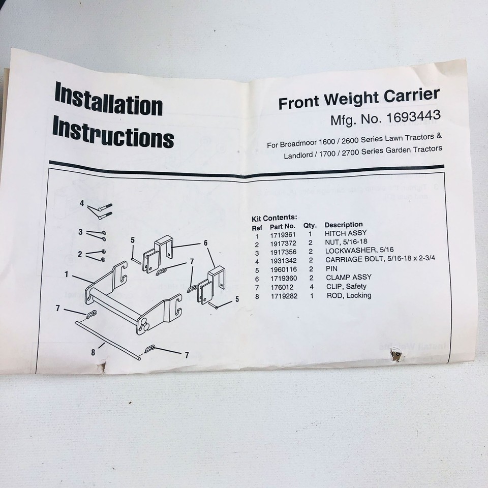 Simplicity 1693443 Front Weight Carrier Hitch Assembly 1719361 OEM New ...