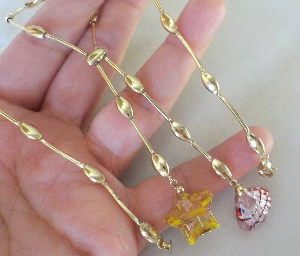 Italy 14K Yellow Gold Murano Glass Shell Star Necklace - 13.2 gms, 17 in + 2.7in | eBay