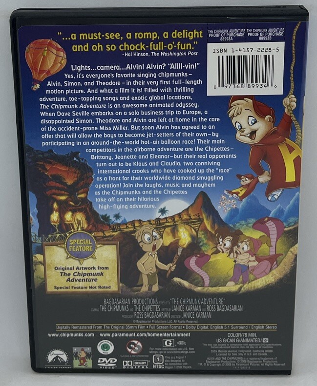 Alvin And The Chipmunks: The Chipmunk Adventure (DVD, 2006) 97368899346 ...