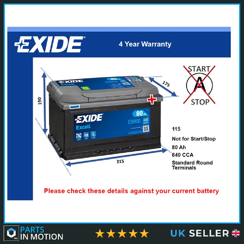 Battery fits LDV MAXUS V80 2.5D 2005 on Exide 115 640A 80Ah 4Yr ...