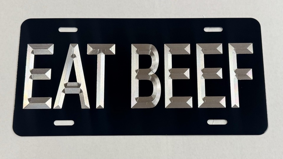🔥REFLECTIVE🔥 Diamond Etched Engraved Eat Beef Car Tag Front License ...