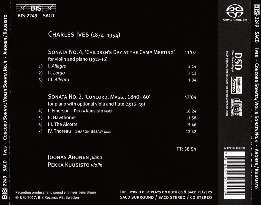 CHARLES IVES: PIANO SONATA NO. 2 (CONCORD) & VIOLIN SONATA NO. 4 ...