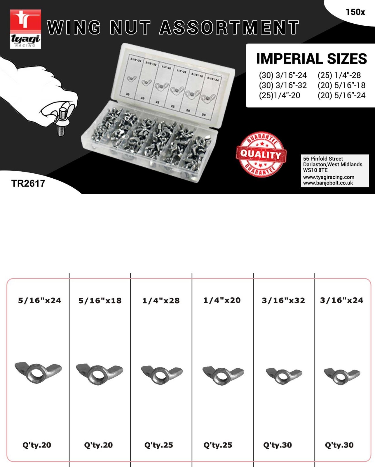 150x Steel Wing Nut Wingnut Wing Twist Bolt Wing Screw Imperial Size ...