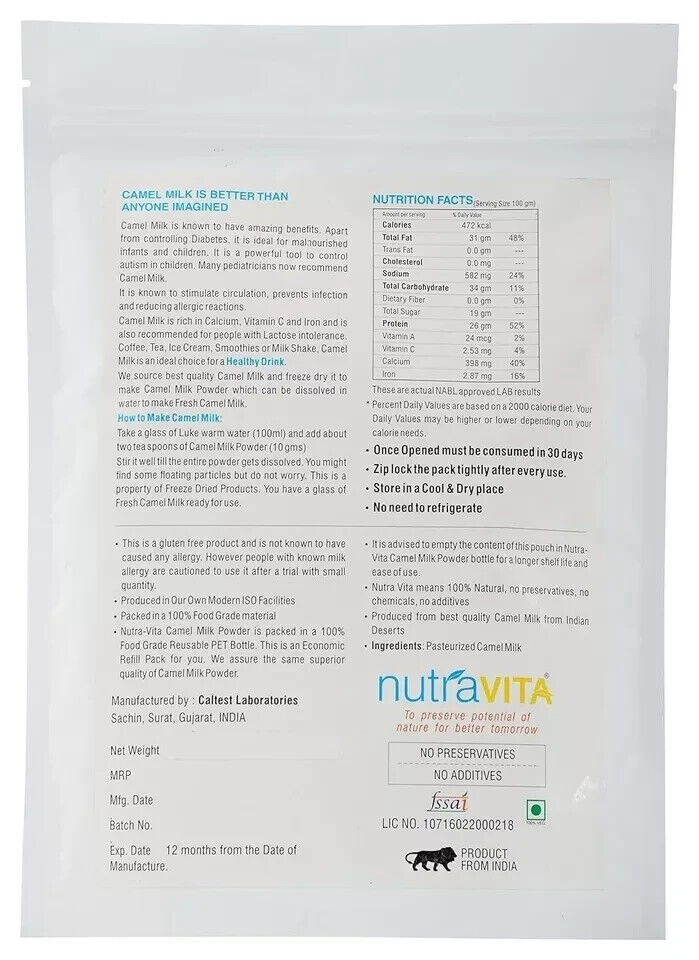 Camel Milk Powder Nutra Vita Freeze Dried Pure High Protein & Calcium ...