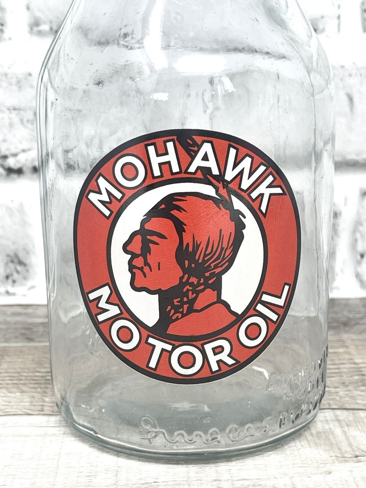 Vtg Style 1 QT Glass Mohawk Motor Oil Master Oil Bottle w/Metal Top ...