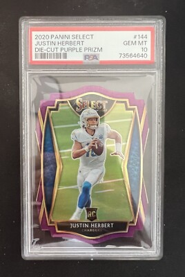 Justin Herbert 2020 Panini select #144 RC rookie Die-Cut PURPLE PSA 10 ...