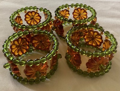 Set of 4 Pier One Yellow and Green Beaded Napkin Rings | eBay