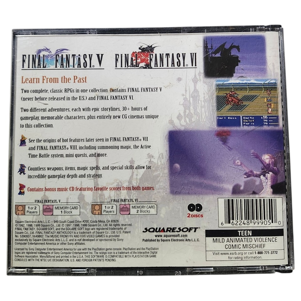 Final Fantasy Anthology Black Label PlayStation PS1 Manual + Case only ...