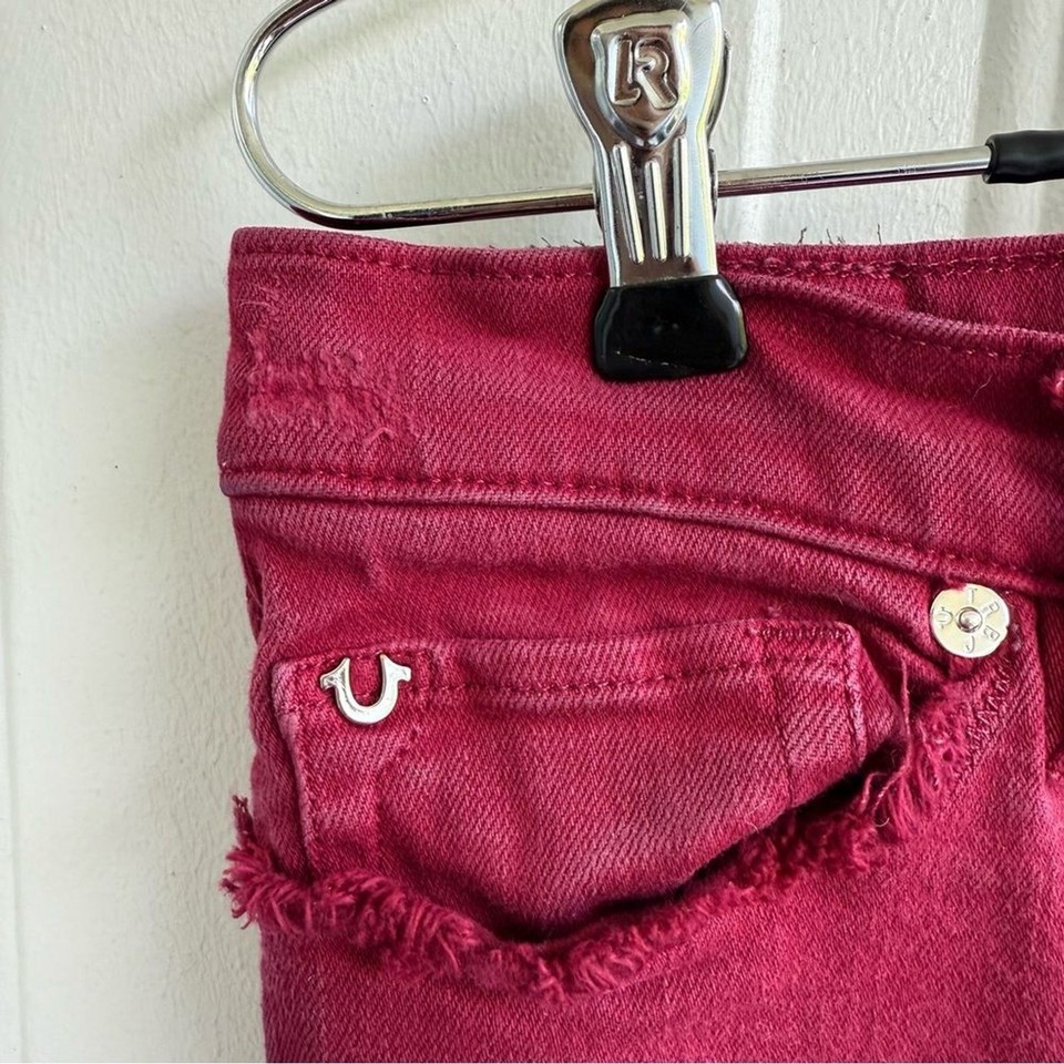 True Religion Casey Maroon Low Rise Super Skinny Frayed Ankle Denim ...