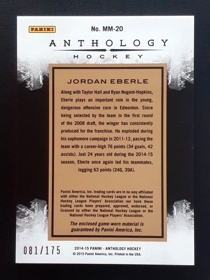JORDAN EBERLE 2015-16 PANINI ANTHOLOGY MASSIVE MATERIALS NO MM-20 #081/ ...
