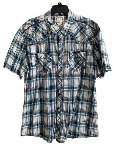 2XL Mens BKE Plaid Short Sleeve Button Up Shirt Western Pearl Snap | eBay