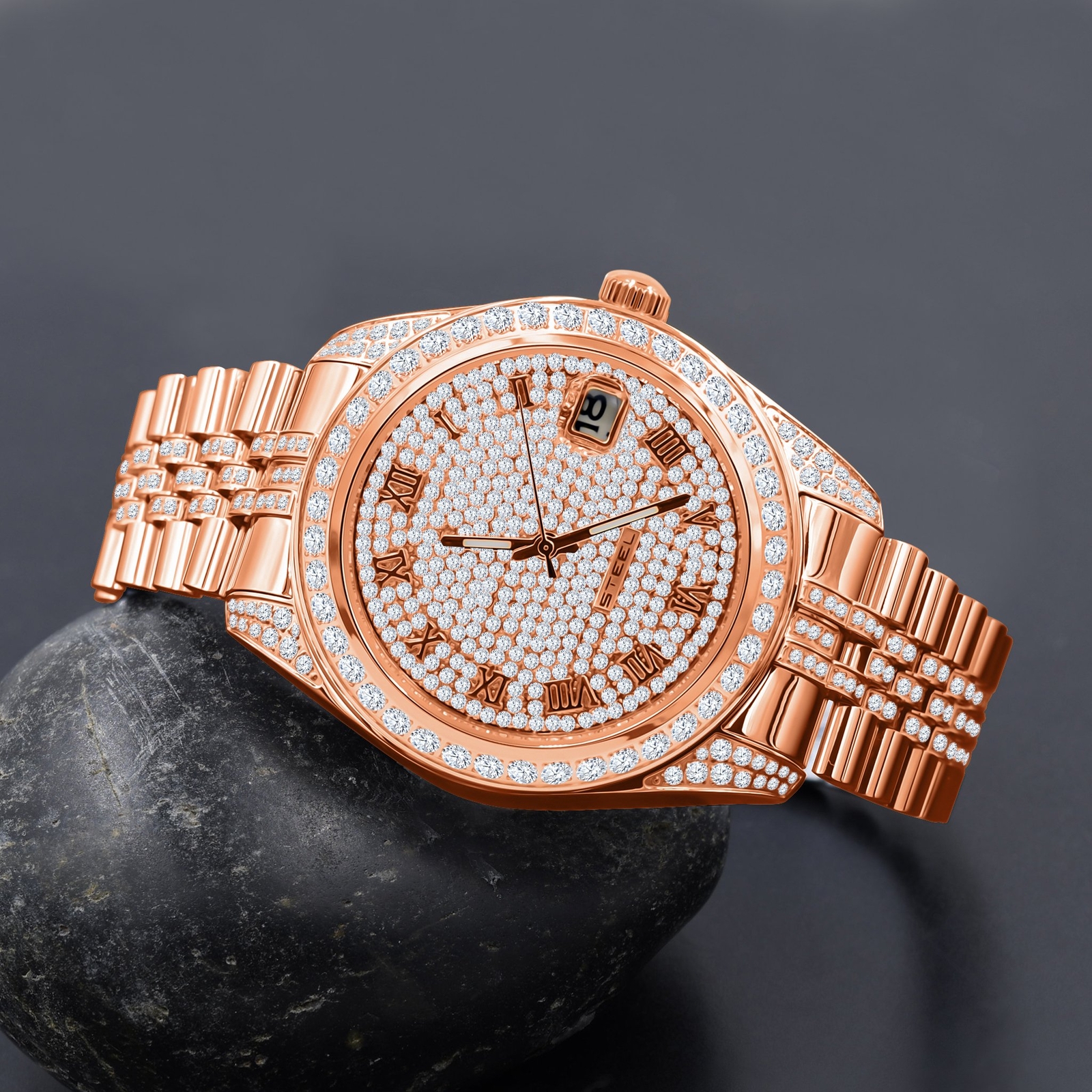 Bling Master 28mm Rose Gold Mens Iced Out Hip Hop | eBay