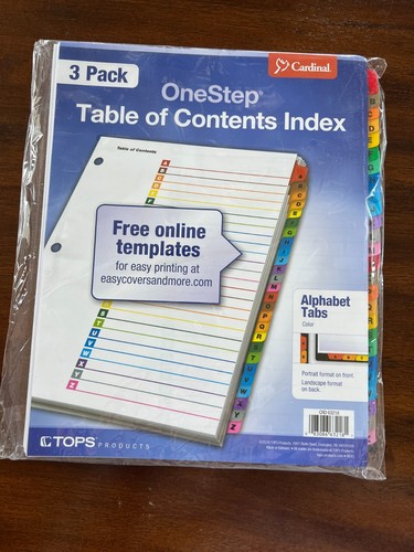 Cardinal 3 pack table of contents index, alphabet tabs, new in package ...