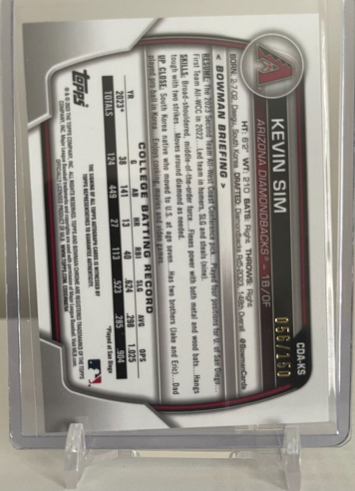 2023 Bowman Draft Chrome Kevin Sim Blue Wave Refractor Auto /150 ...