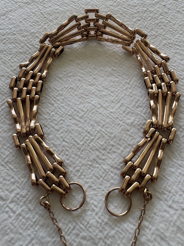 Vintage 9ct Rose Gold Five-bar Gate Bracelet With Heart Padlock & Chain ...