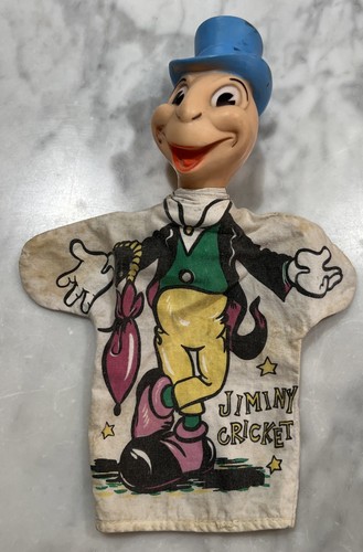 Vintage DISNEY JIMINY CRICKET Hand Puppet Pinocchio GUND Rubber Head ...