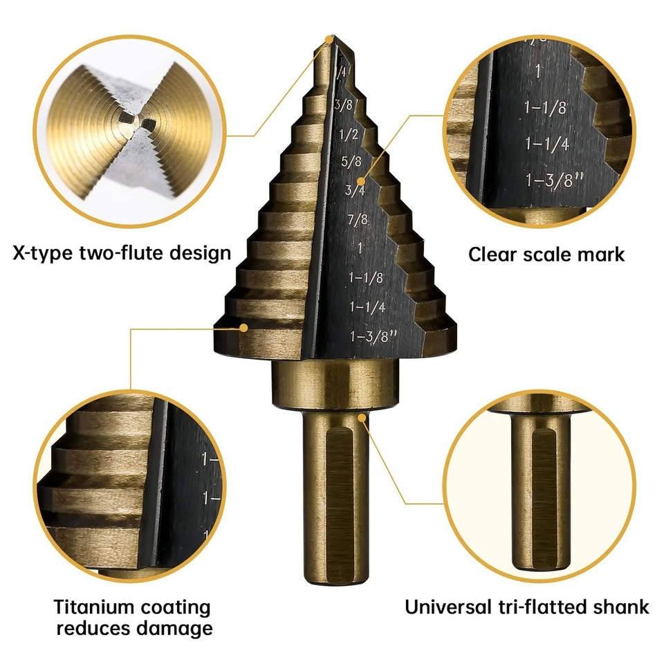 5Pcs HSS Cobalt Hole Large Metal Step Drill Bit Set Titanium Cutter ...