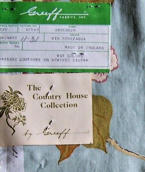 Greeff Fabric Sample Aberdeen Vin Rose/Aqua Bird Printed 26x34 ENG ...