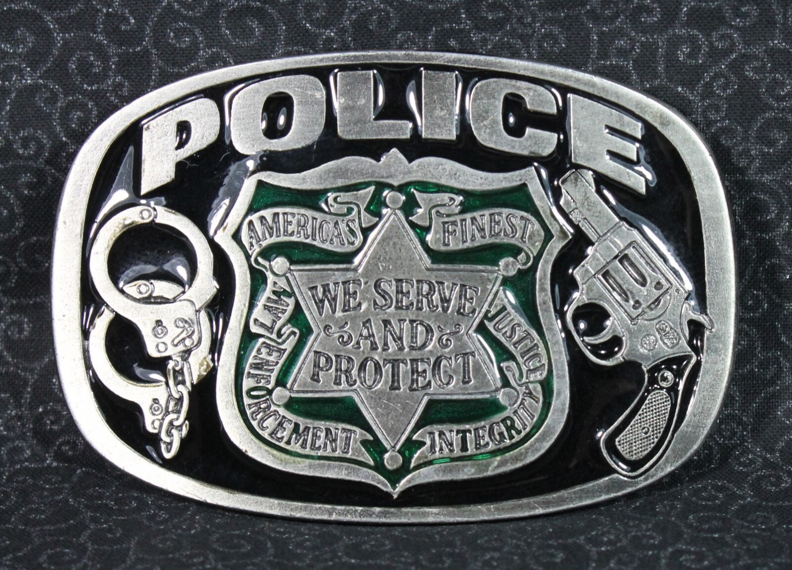 1988 Buckle Bakery Metal & Enamel Belt Buckle - POLIC… - Gem