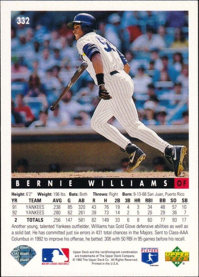1993 Upper Deck #332 - Bernie Williams | eBay