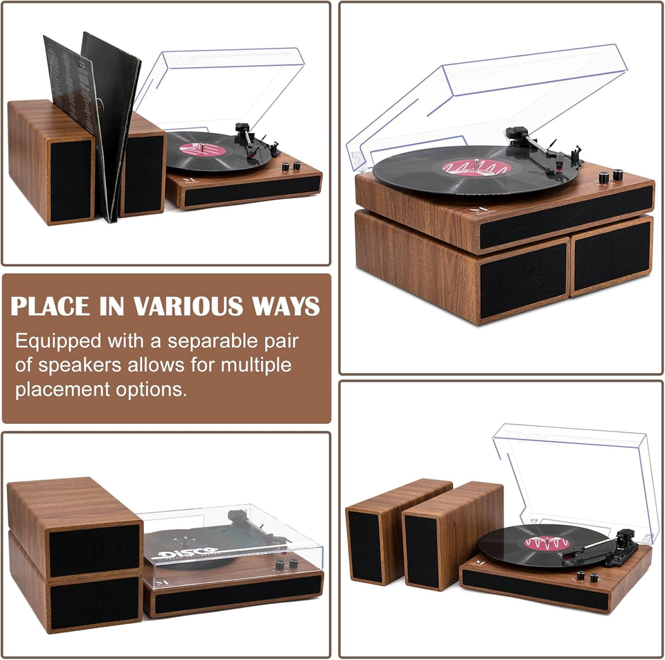 MPK Bluetooth Turntable, Vinyl Record Player with Hi-Fi Bookshelf ...