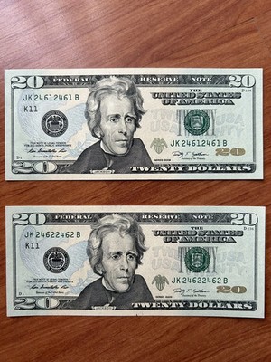 US. $20 Dollar Bill Series 2009 - Uncirculated in Two Fancy Serial ...