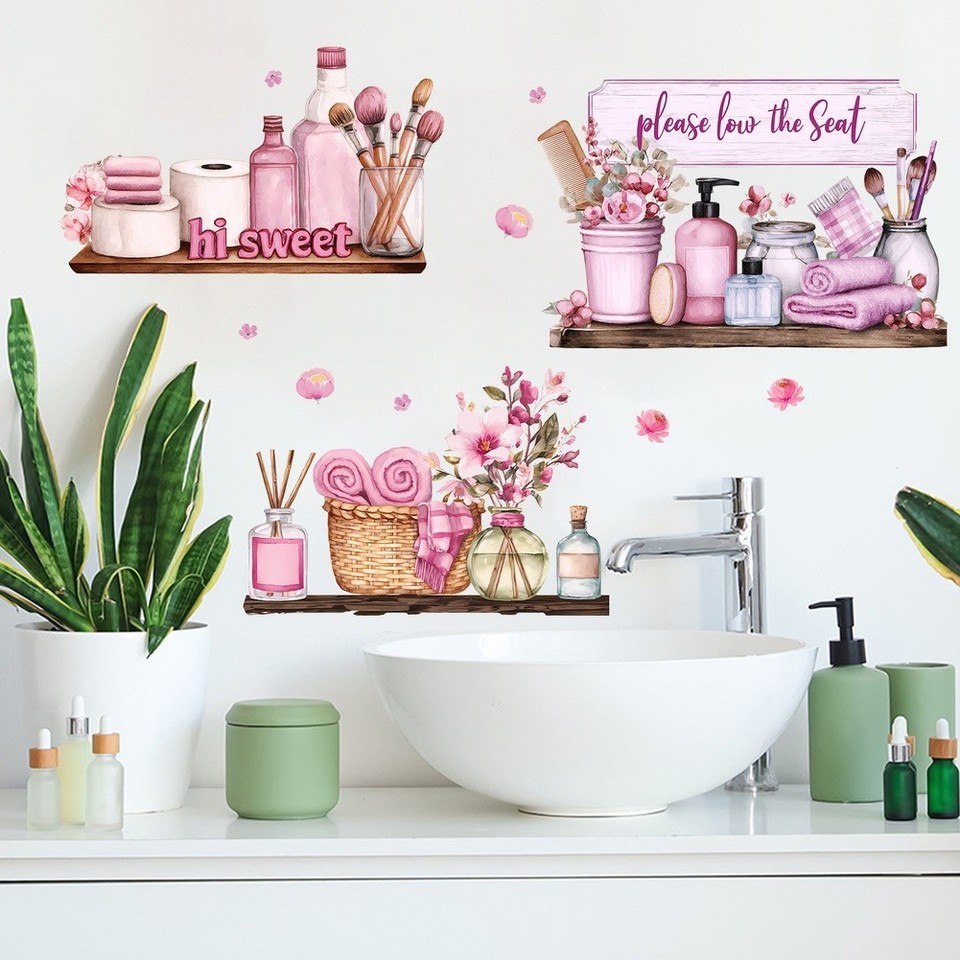 Waterproof Pink Vase Wall Sticker for Makeup Brush Shelf Home ...