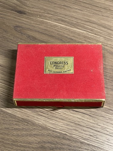Congress Playing Cards Design Red Velvet Slide Case Rare Vintage Double ...