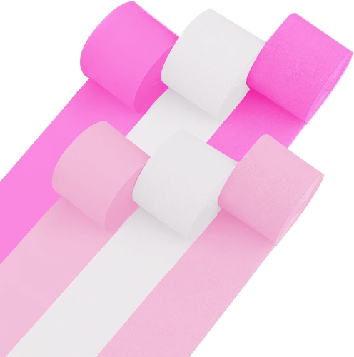8 Crepe Paper Streamers Pink & White Streamers for Birthday Party 1.8 ...